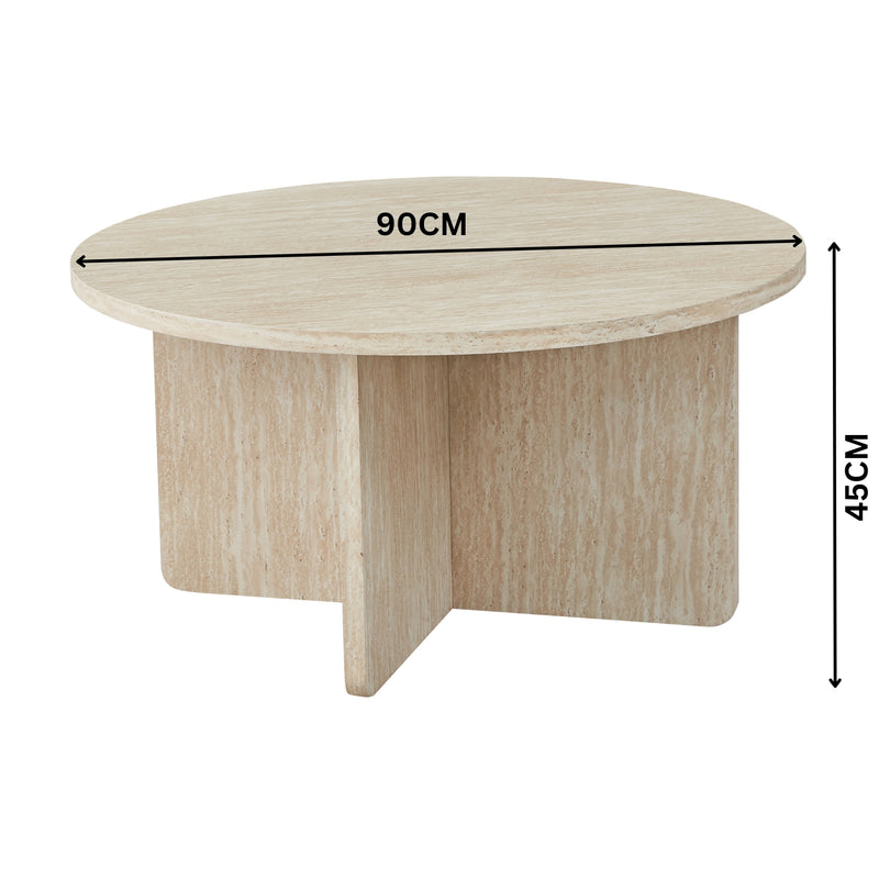 Monument 90cm Round Coffee Table Travertine Beige – Divano Furniture