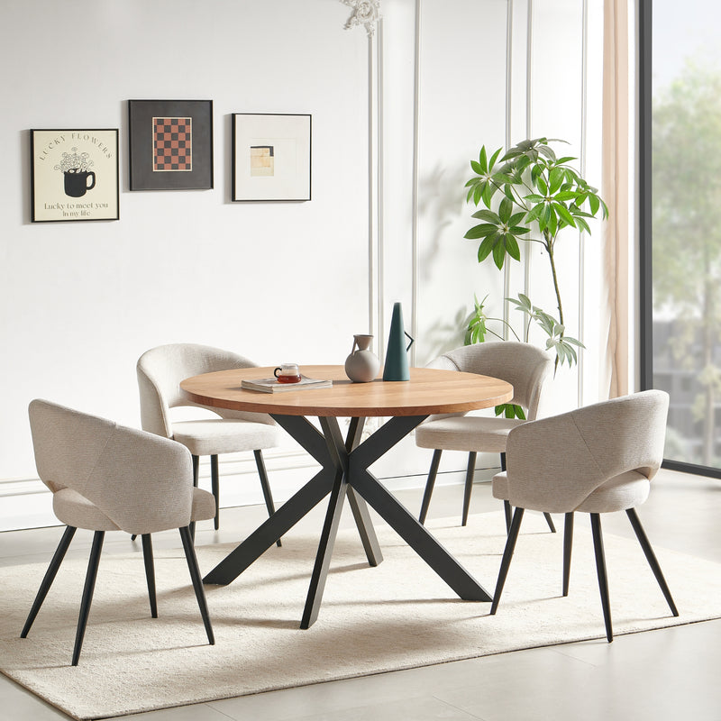 Barlo 5pc Dining Set 120cm Round Table 4 Beige Chair Natural – Divano ...
