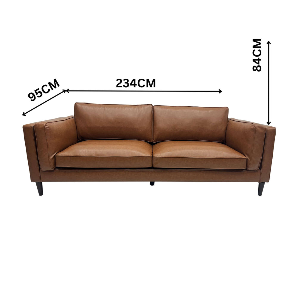 Brahm 3 Seater Sofa Premium Faux Leather Tan – Divano Furniture