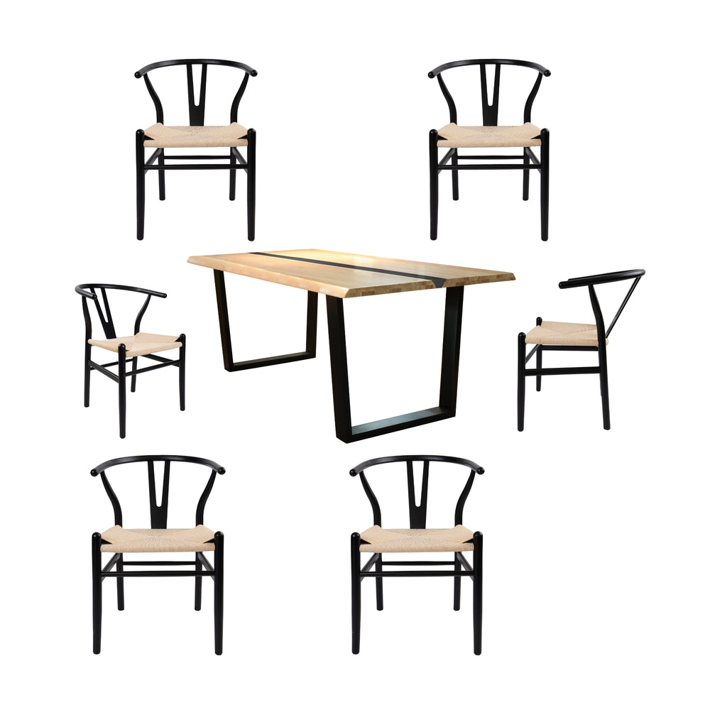 Dori 7pc Dining Table Set 7 Wishbone Chair Natural – Divano Furniture