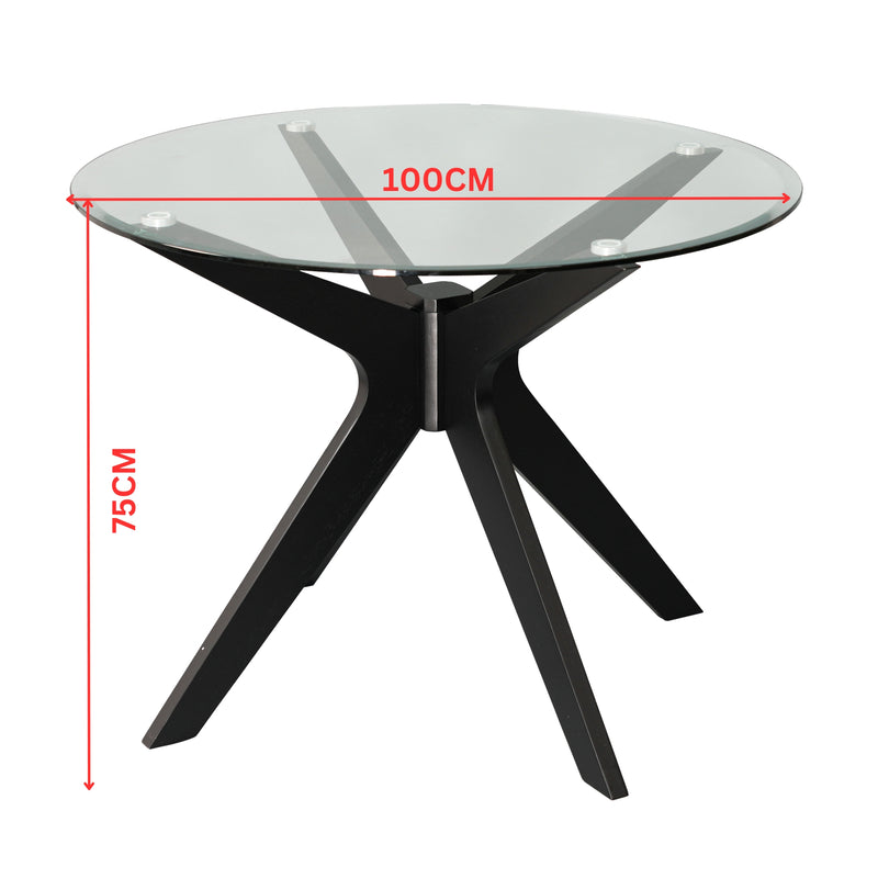 Forza 100cm Round Glass Dining Table Black – Divano Furniture
