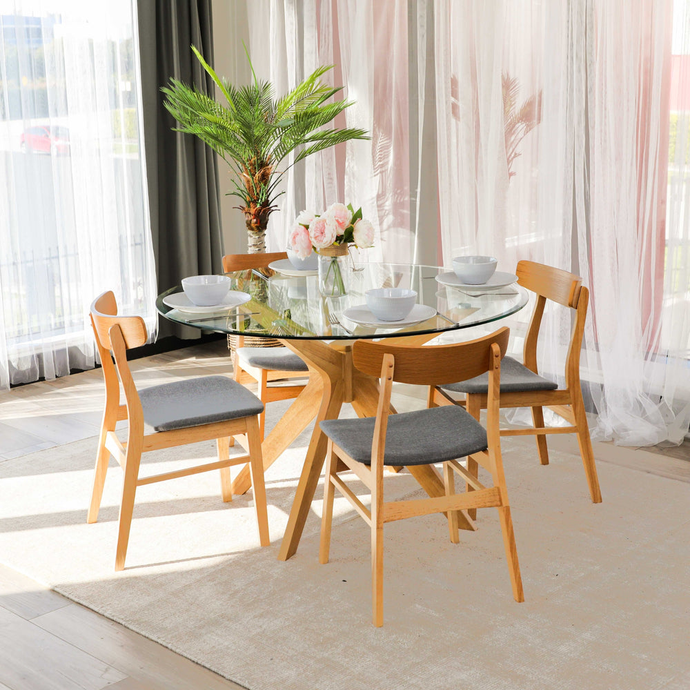 Forza 120cm Round Glass Dining Table Oak – Divano Furniture