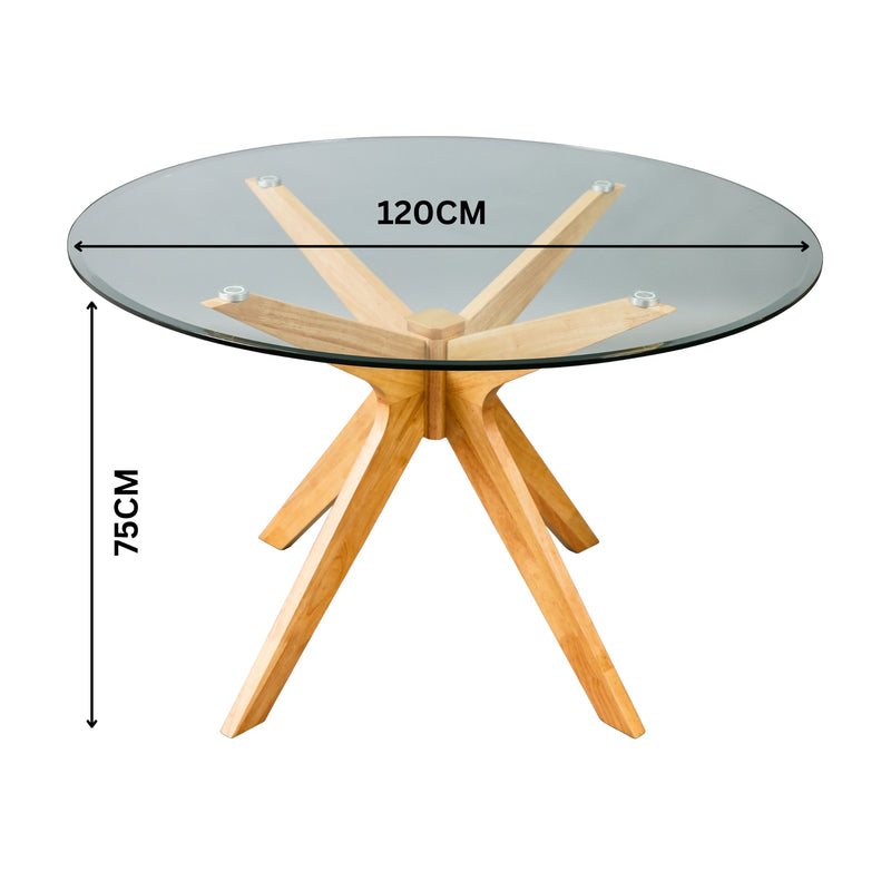 Forza 120cm Round Glass Dining Table Oak – Divano Furniture