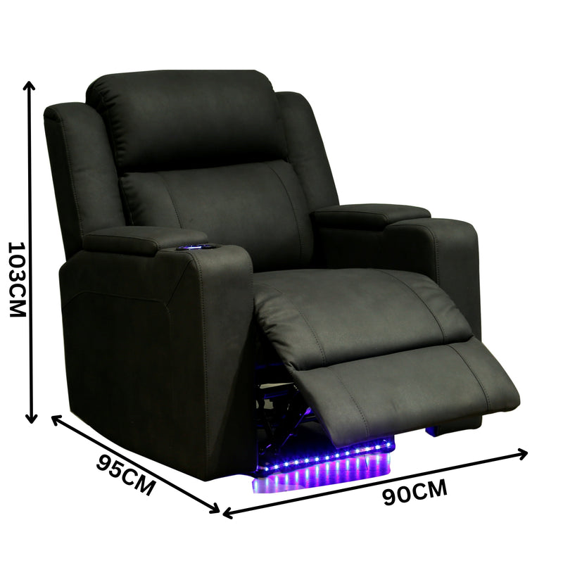 Homie 1 Seater Electric Recliner Sofa Rhino Suede Fabric Lounge Black ...