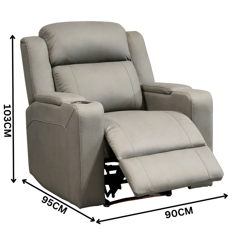 Homie 1 Seater Electric Recliner Sofa Rhino Suede Fabric Lounge Grey ...