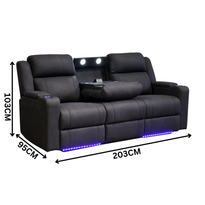 Homie 3 Seater Electric Recliner Sofa Rhino Suede Fabric Lounge Black ...