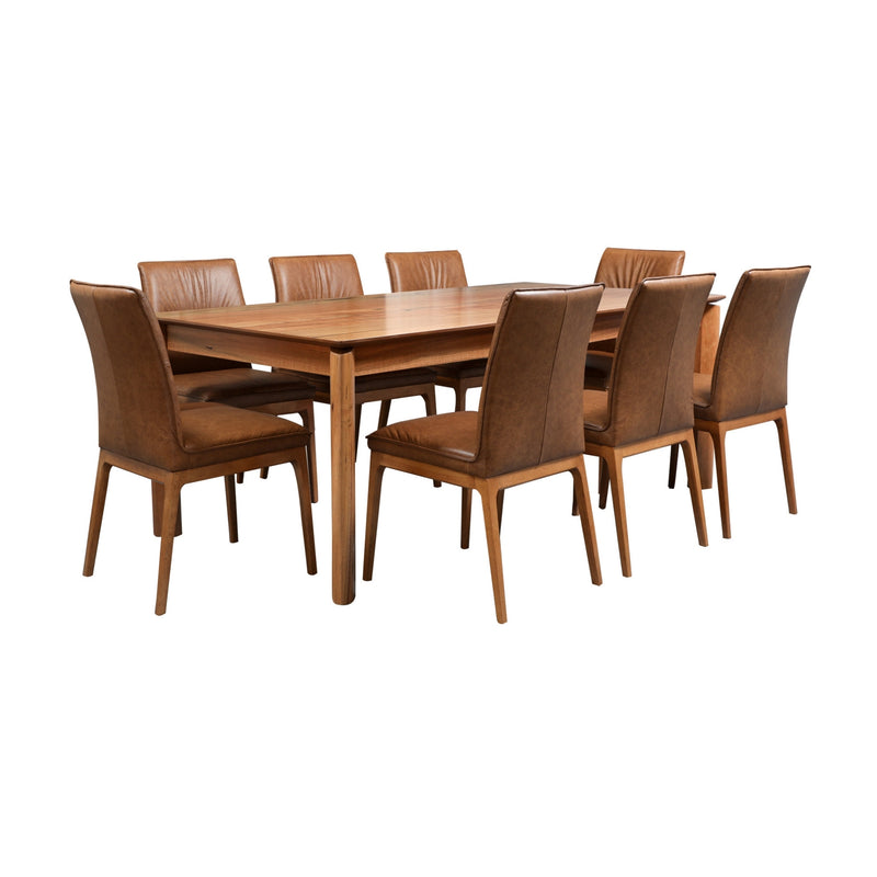 Japon 9pc Dining Set 240cm Table 8 Leather Seat Brown Chair Natural ...