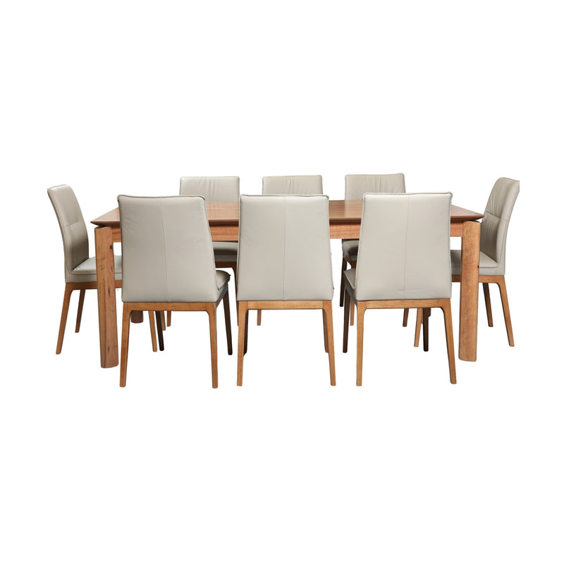 Japon 9pc Dining Set 240cm Table 8 Leather Seat Grey Chair Natural ...