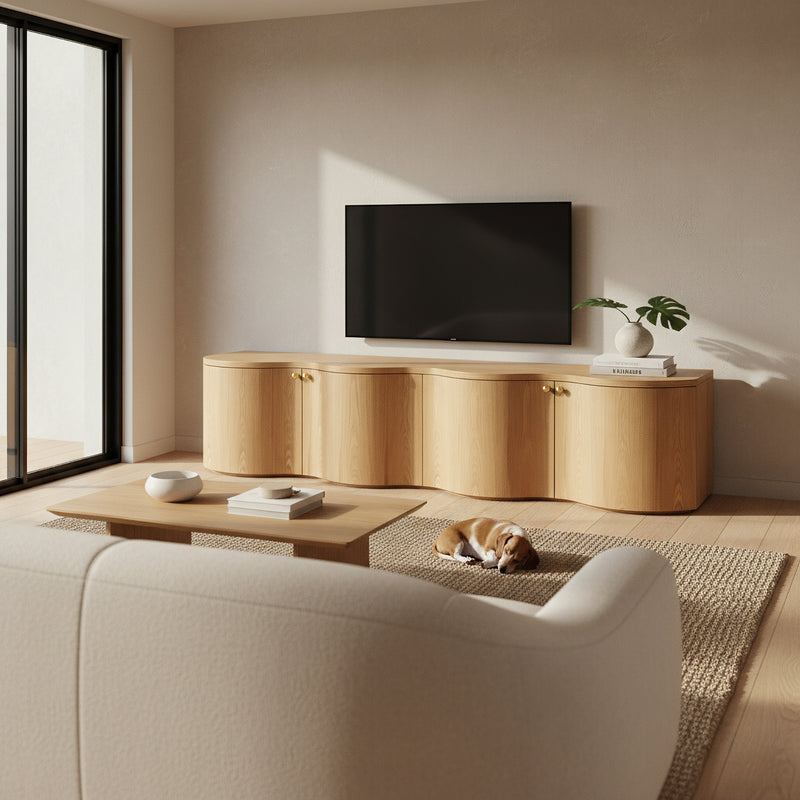 Wave 215cm 4 Door ETU Enterntainment TV Unit Natural – Divano Furniture