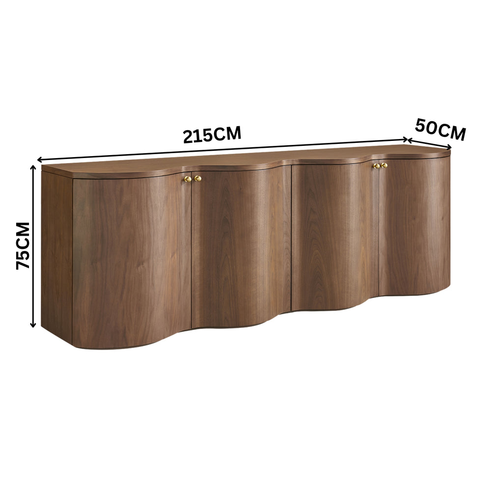Wave 215cm 4 Door Buffet Table Storage Unit Walnut – Divano Furniture