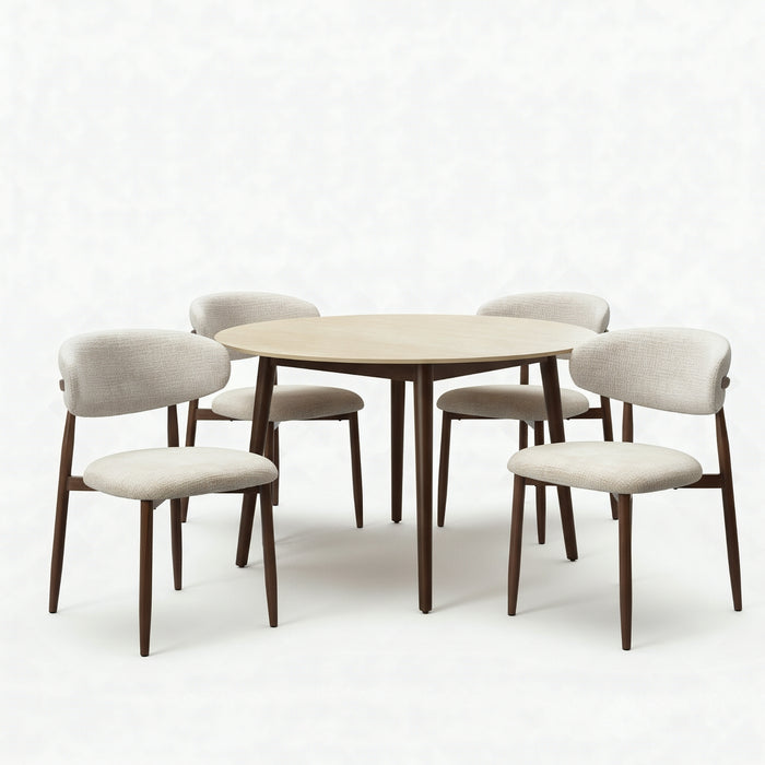 Milo 5pc Dining Set 120cm Round Table Sintered Stone Top Beige Chair W ...