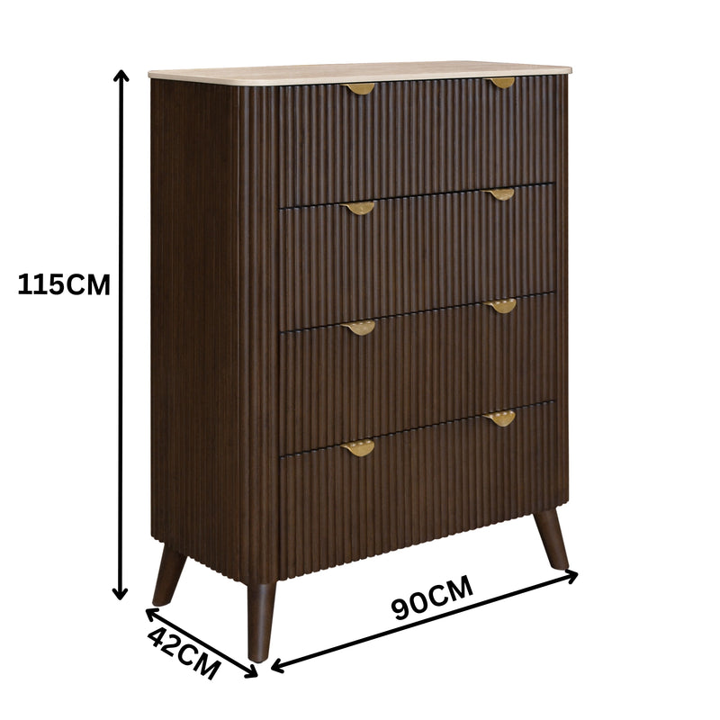 Milo Tallboy 4 Drawer Sintered Stone Travertine Top Walnut – Divano ...