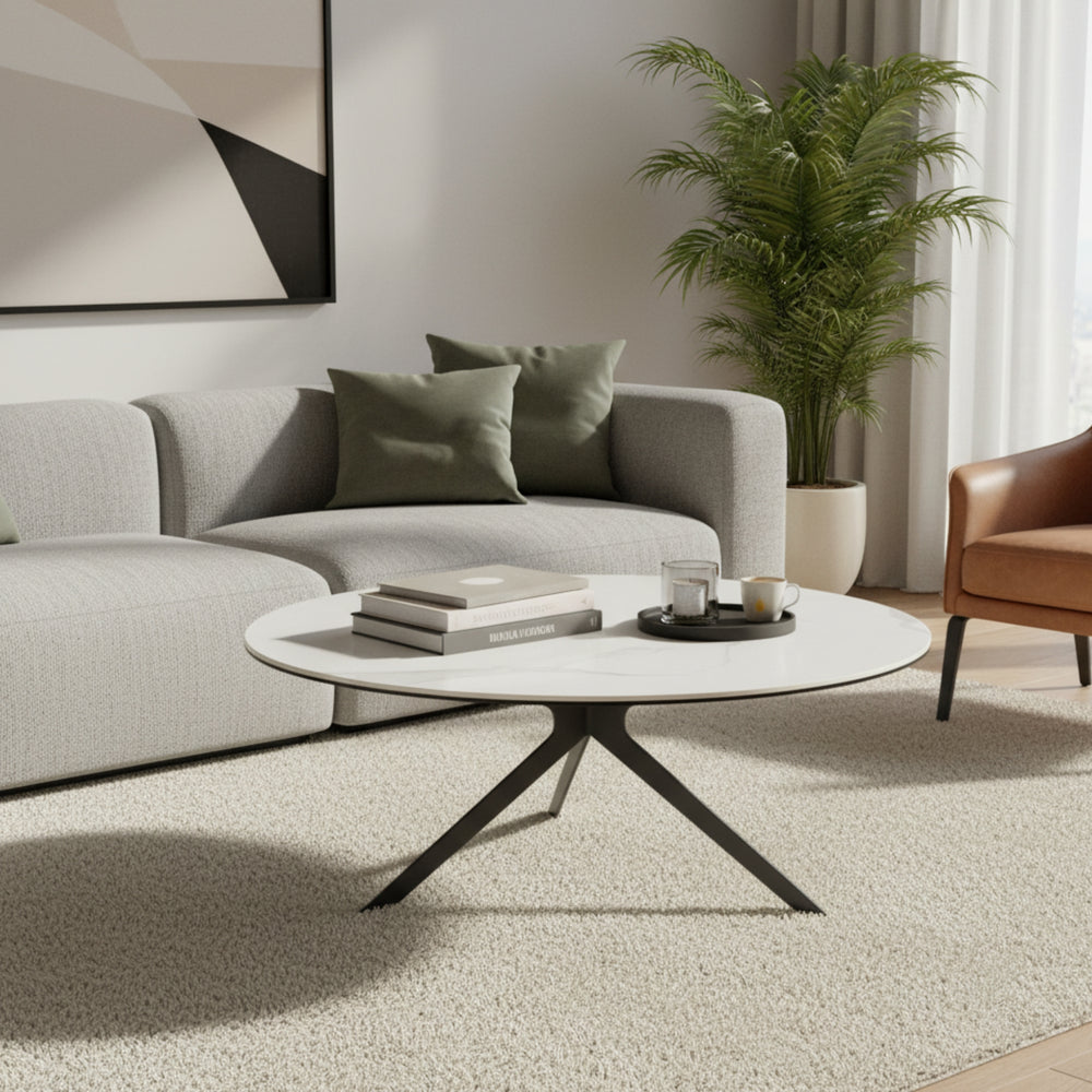 Neo 90cm Coffee Table Ceramic Tempered Glass Top White – Divano Furniture