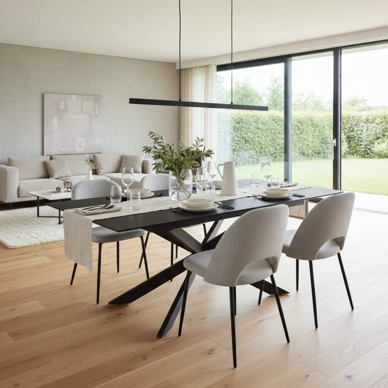 Royce 180-240cm Extendable Dining Table Ceramic Tempered Glass Top Dar ...