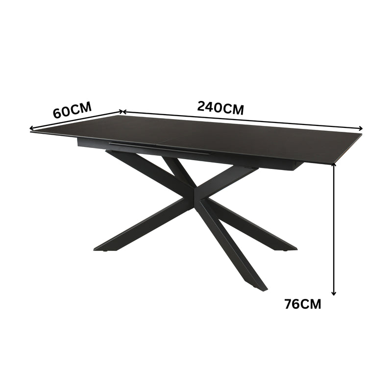Royce 180-240cm Extendable Dining Table Ceramic Tempered Glass Top Dar ...