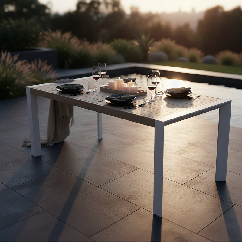 Torres 160cm Outdoor Aluminium Dining Table White – Divano Furniture